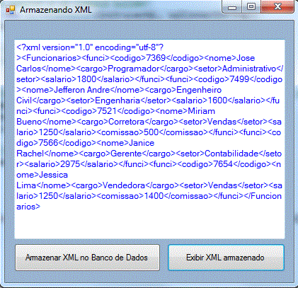 C# - Armazenando XML no SQL Server