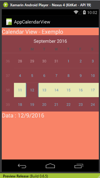 Xamarin Android Apresentando O Controle Calendarview