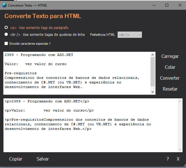 C# - Convertendo Texto para HTML