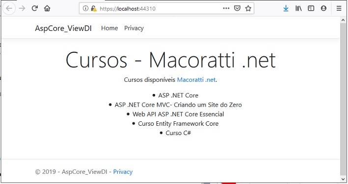 ASP .NET Core - Dependency Injection nas Views