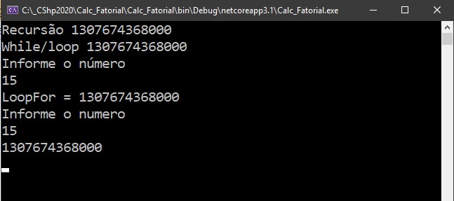 C# - 3 formas distintas de calcular o fatorial