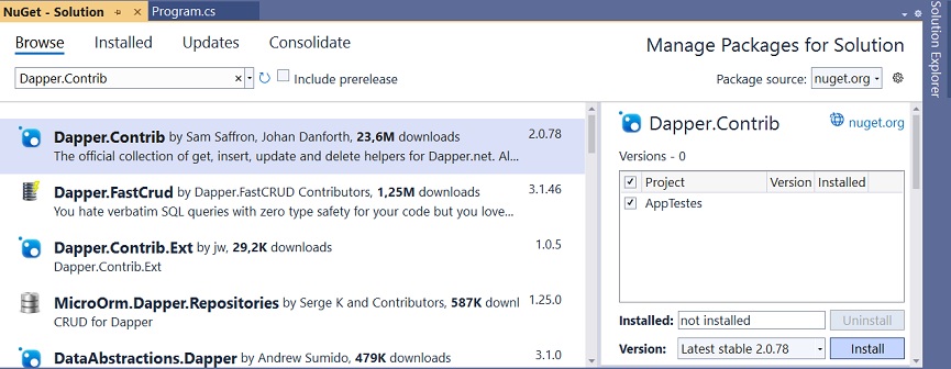 .NET - Usando Dapper Contrib