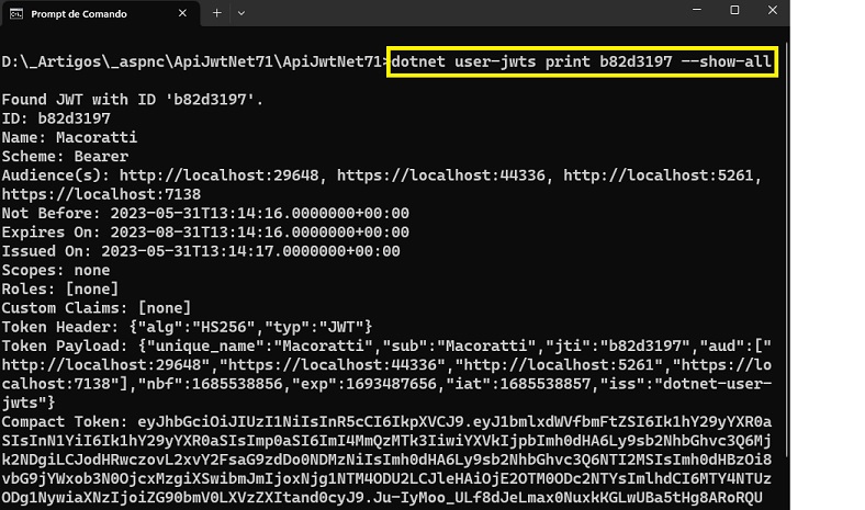 .NET - Gerenciar tokens JWT com dotnet user-jwts